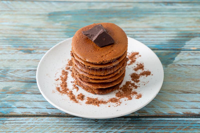 Chocolate Pancake Stack on Plate Stock Photo - Image of maple, pile ...