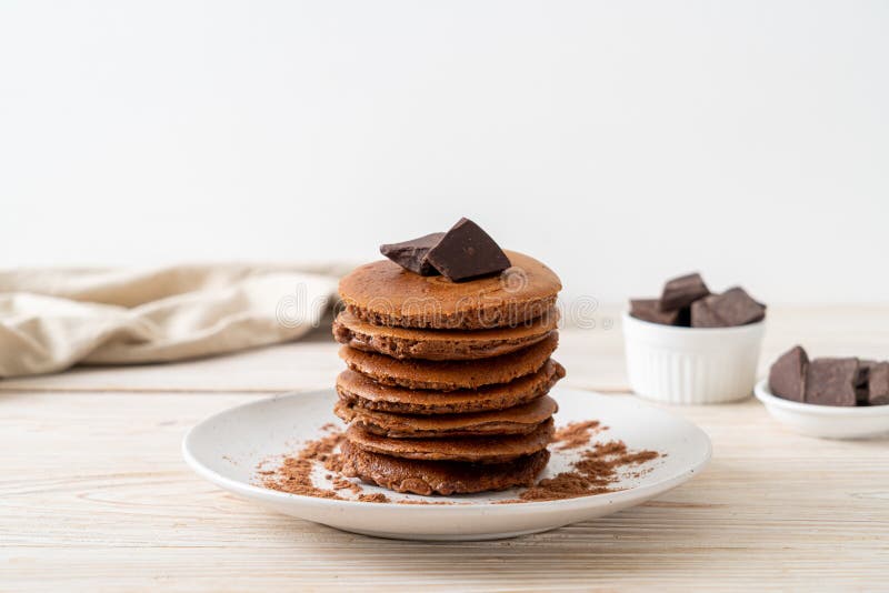 Chocolate Pancake Stack on Plate Stock Image - Image of gastronomy ...