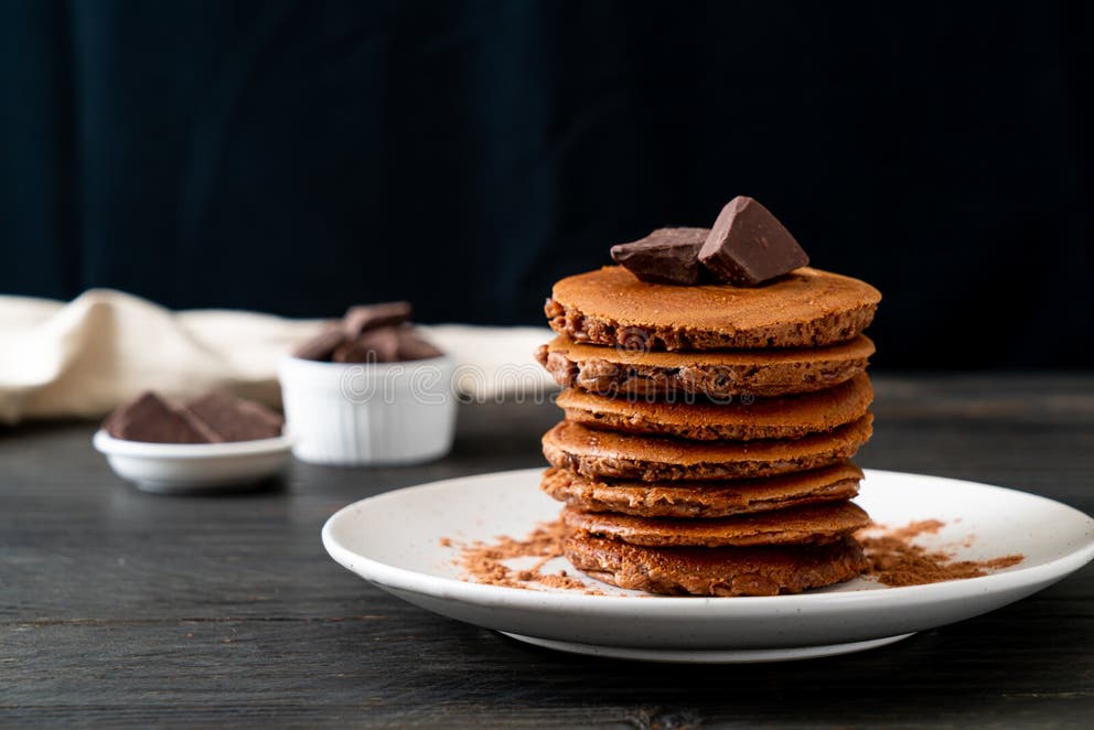 Chocolate Pancake Stack on Plate Stock Photo - Image of dessert, food ...