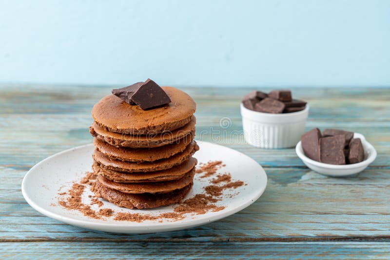 Chocolate Pancake Stack on Plate Stock Image - Image of meal, baked ...