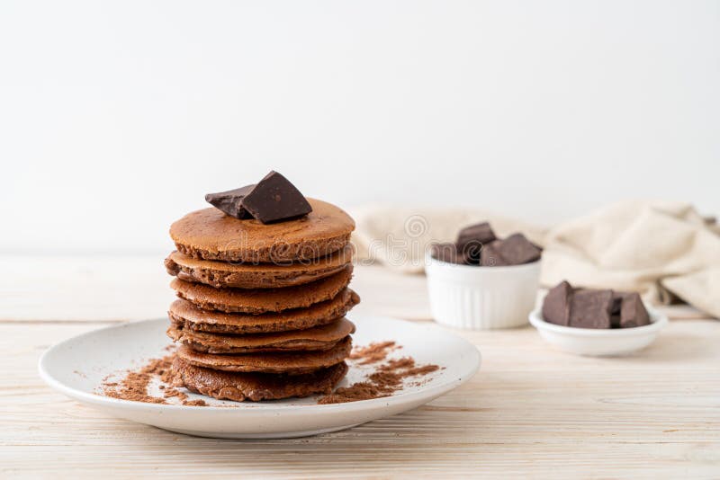 Chocolate Pancake Stack on Plate Stock Photo - Image of meal, food ...