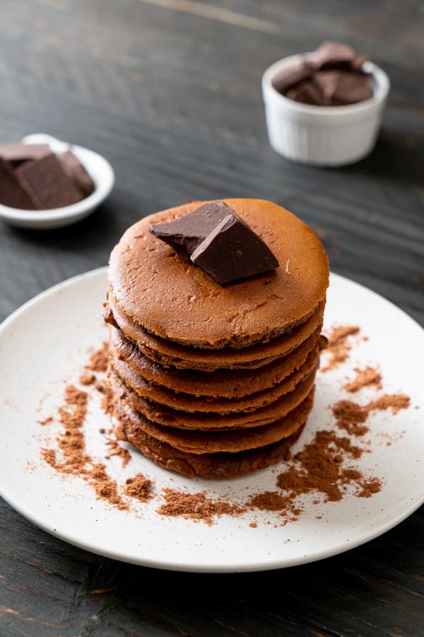 Chocolate Pancake Stack on Plate Stock Photo - Image of pancake, honey ...