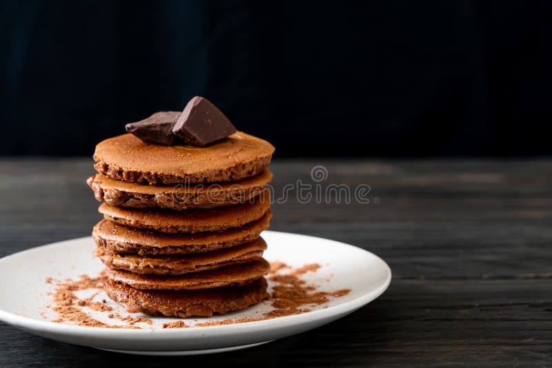 Chocolate Pancake Stack on Plate Stock Photo - Image of bakery, pastry ...