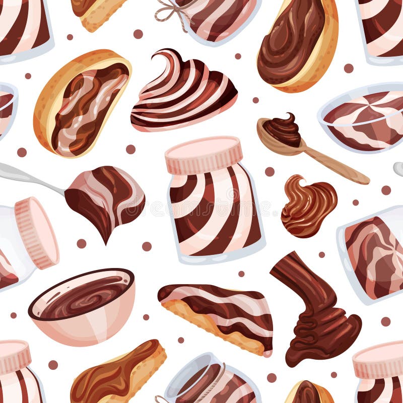Chocolate Paste Seamless Pattern Design with Sweet Cacao Dessert Vector ...