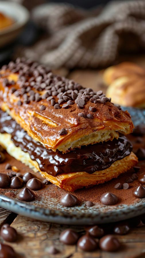 A Chocolate Pastry on a Plate with Chocolate Chips Stock Image - Image ...