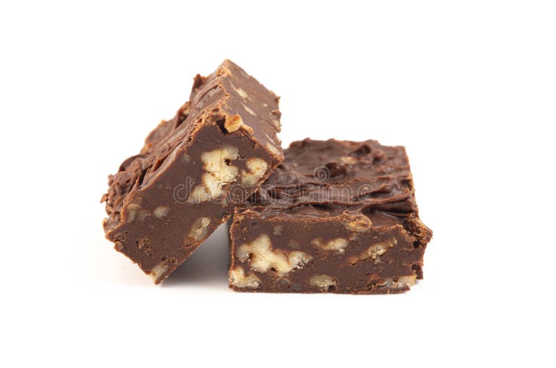 Chocolate Pecan Fudge Isolated on a White Background Stock Image ...