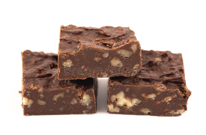 Chocolate Pecan Fudge Isolated on a White Background Stock Image ...