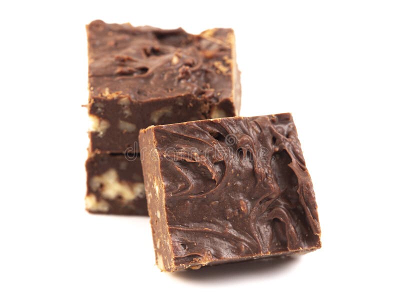 Chocolate Pecan Fudge Isolated on a White Background Stock Image ...