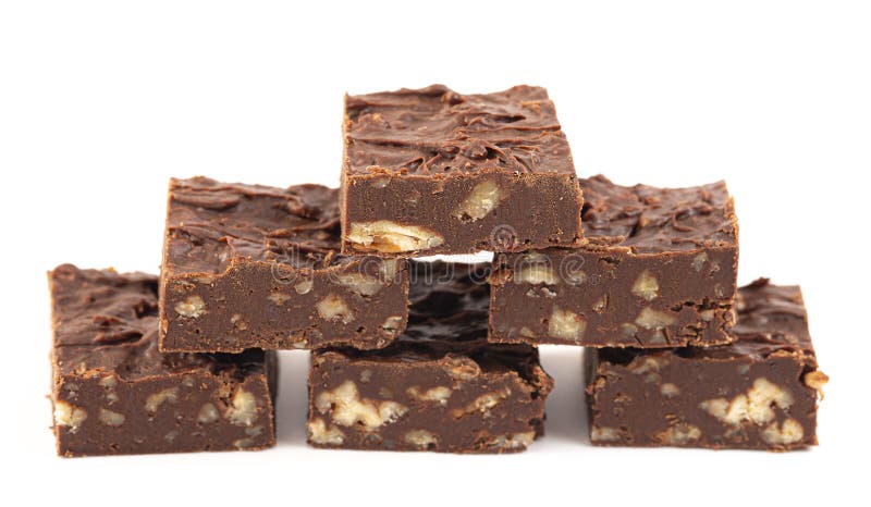 Chocolate Pecan Fudge Isolated on a White Background Stock Photo ...