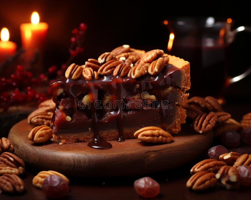 Chocolate Pecan Pie with Candied Pecans Stock Illustration ...