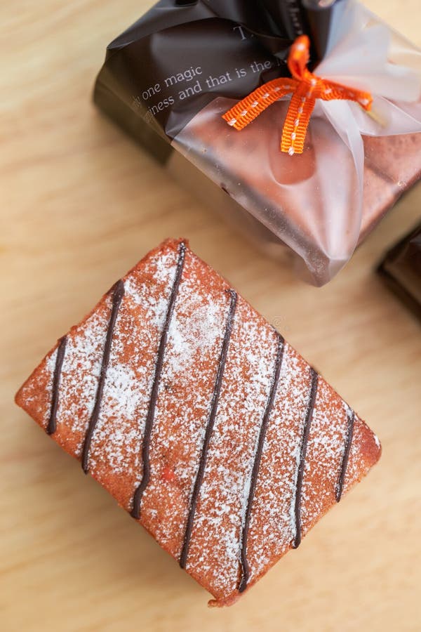 Chocolate Piece Cake and Gift Wrapping Stock Photo - Image of piece ...