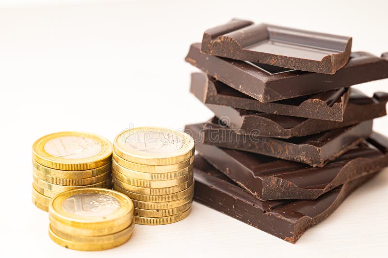 Chocolate Pieces and Coins. Stock Image - Image of milk, undefined ...