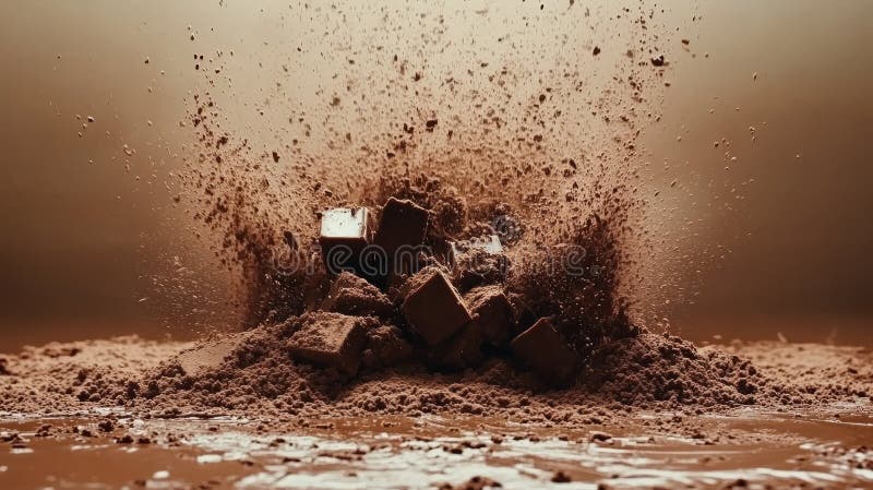 Chocolate Pieces Exploding with Cocoa Powder in the Air. Stock Image ...