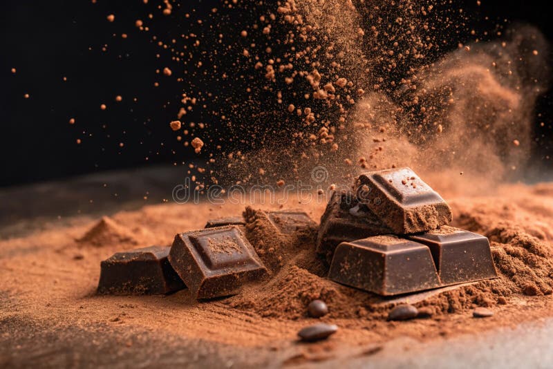 Chocolate Pieces Exploding through Cocoa Powder - Generated by Ai Stock ...