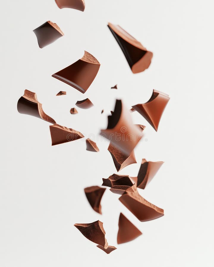 Chocolate Pieces are Falling through the Air on a White Background ...