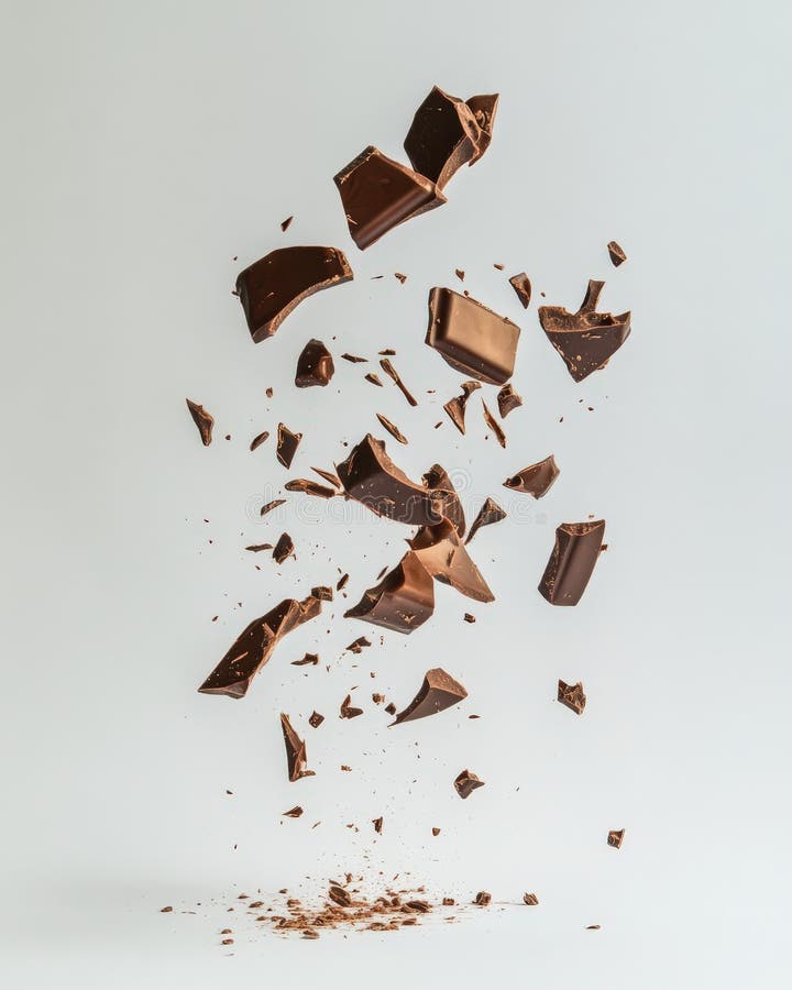 Chocolate Pieces are Falling through the Air on a White Background ...