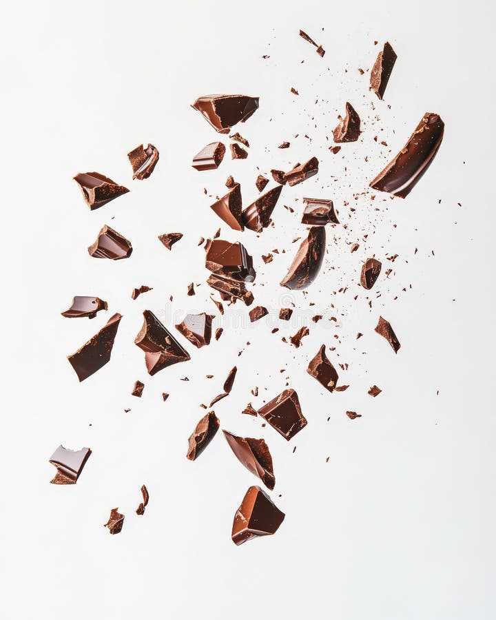 Chocolate Pieces are Falling through the Air on a White Background ...