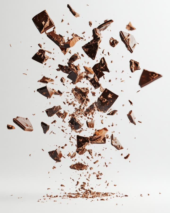 Chocolate Pieces are Falling through the Air on a White Background ...