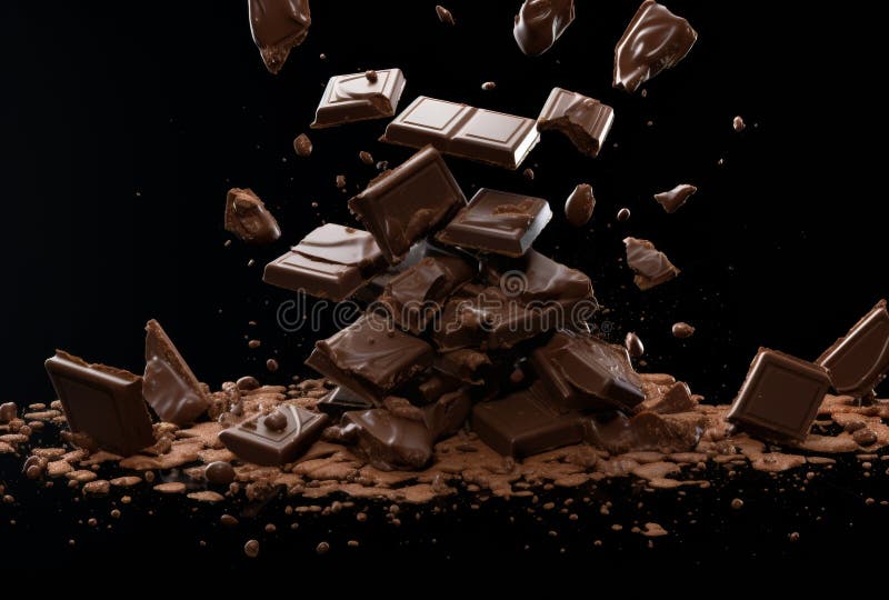 Chocolate Pieces Falling on a Dark Background Stock Photo - Image of ...