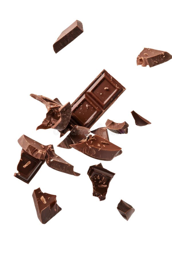 Chocolate Pieces Falling on White Background Stock Photo - Image of ...