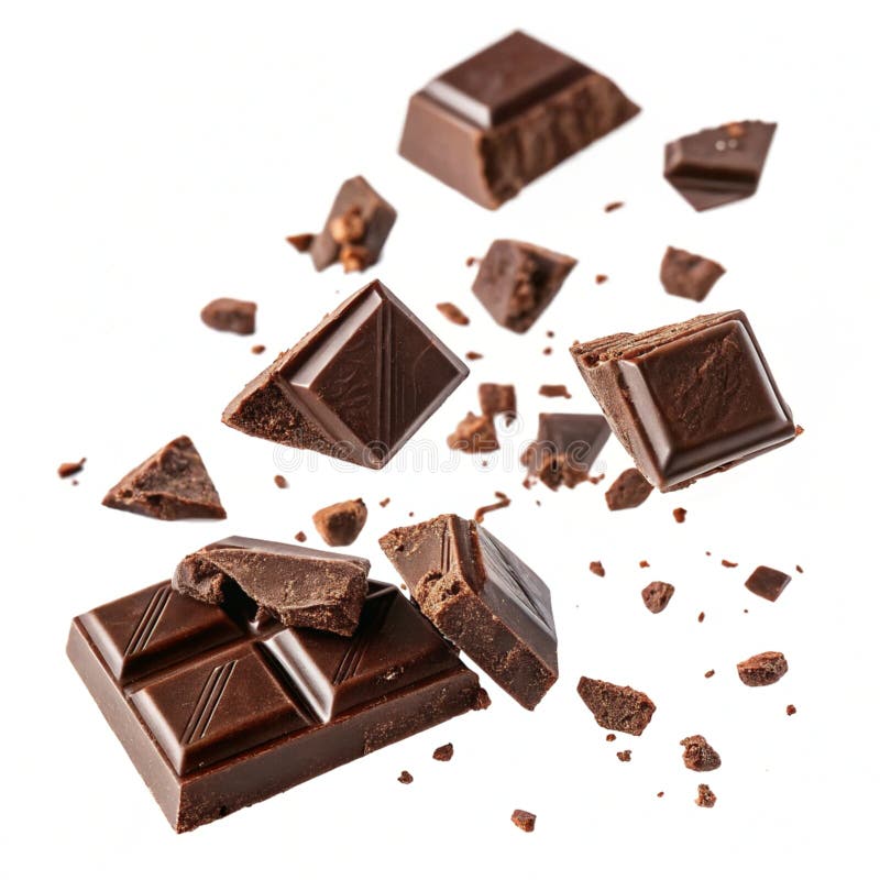 Chocolate Pieces Flying Isolated on White Background Stock Illustration ...