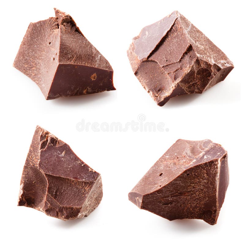 Chocolate Pieces Isolated. Collection. Stock Image - Image of bitter ...