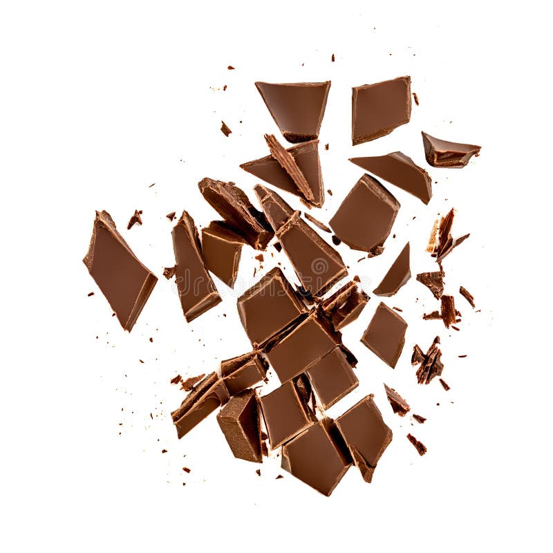 Chocolate Pieces and Shavings Isolated on White Background. Chunks of ...