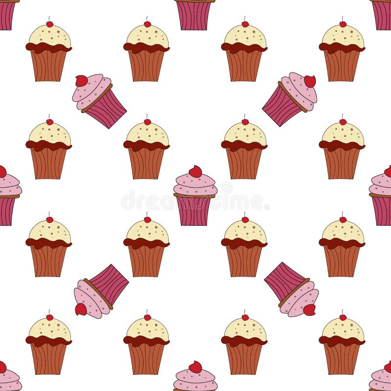 Chocolate and Pink Cake Pattern on White Background Stock Vector ...