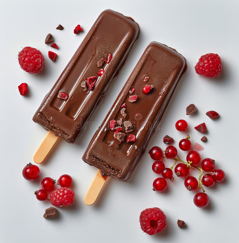 Chocolate Popsicles Raspberries Red Currants Light Background Stock Photos - Free & Royalty-Free ...