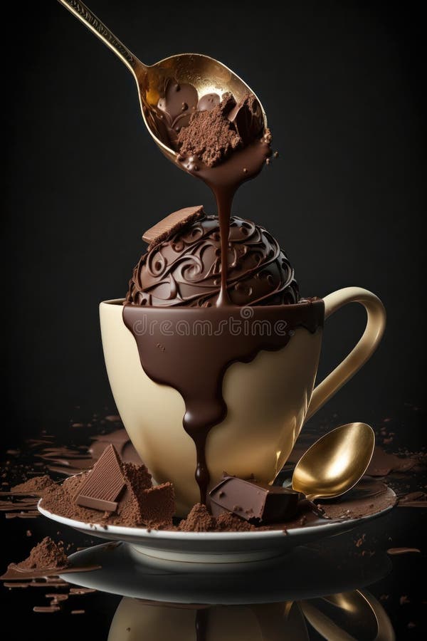 Chocolate Pouring Spoon Top Cup. Generative AI Stock Illustration ...