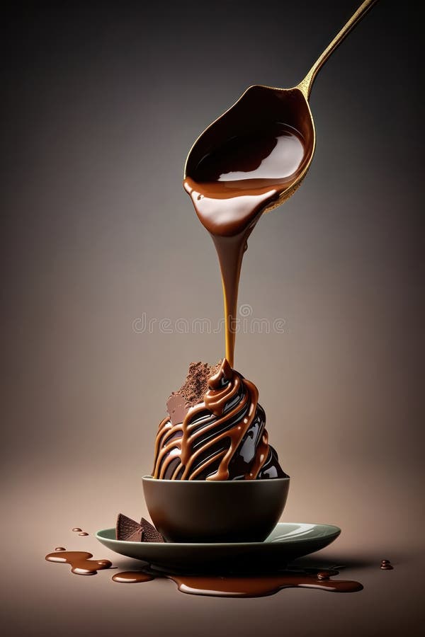 Chocolate Pouring Spoon Top Cup. Generative AI Stock Illustration ...