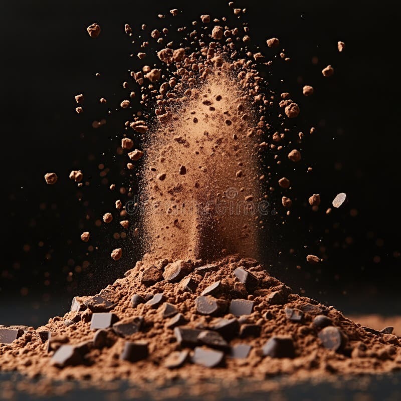Chocolate Powder Explosion on a Pile of Chocolate Chips Stock ...