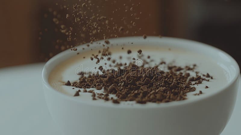 Chocolate Powder Falling into Cappuccino, Kitchen, Breakfast Stock ...