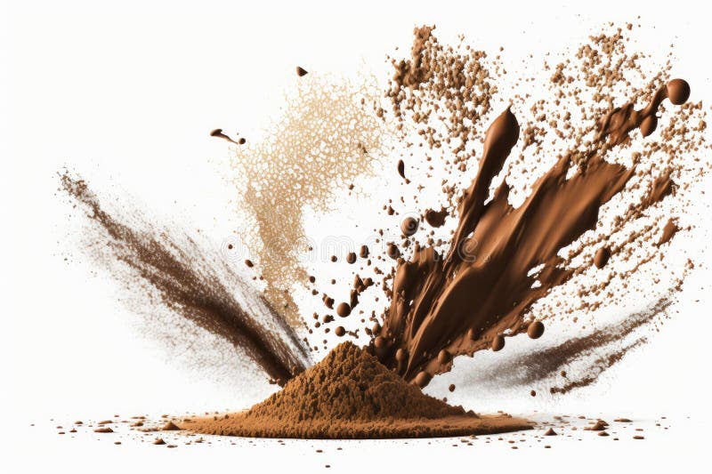 Chocolate Powder Splashed with Water on a White Background Stock ...