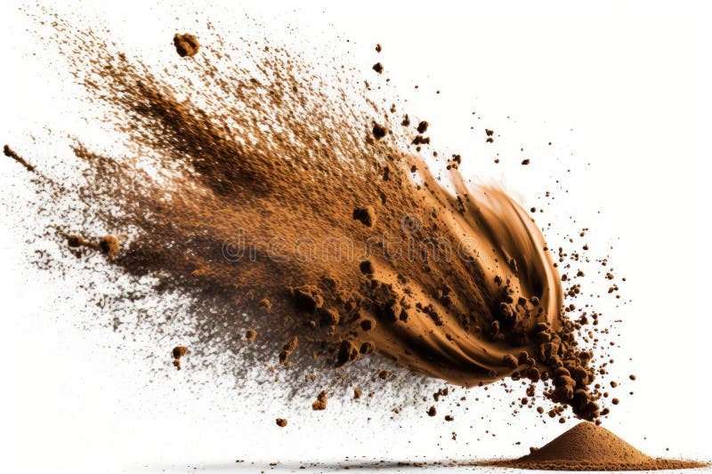 Chocolate Powder Splashed with Water on a White Background Stock ...