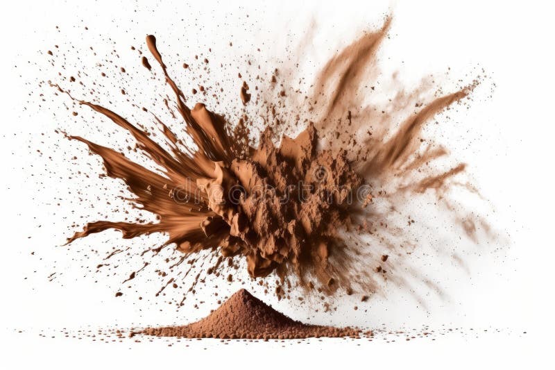 Chocolate Powder Splashed with Water on a White Background Stock ...