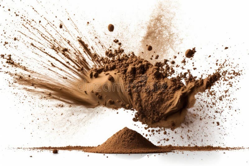 Chocolate Powder Splashed with Water on a White Background Stock ...