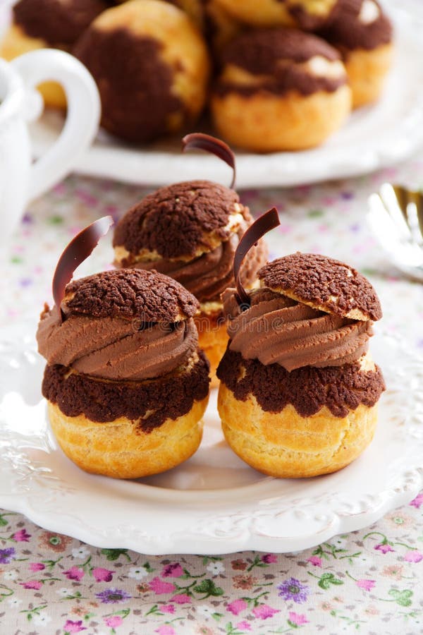 Chocolate Profiteroles with Cottage. Stock Image - Image of cafe ...