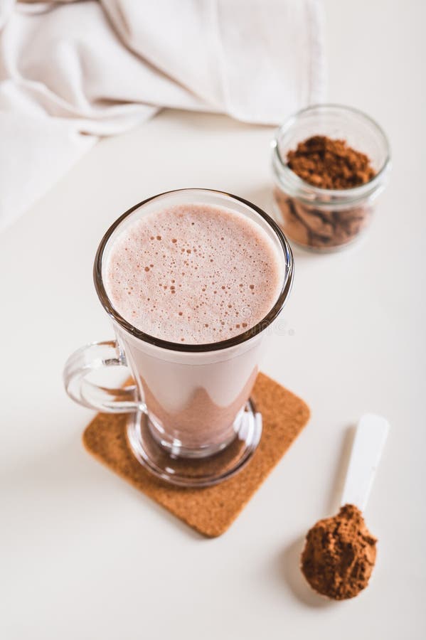 Chocolate Protein Energy Shake Drink in a Glass on the Table Vertical ...
