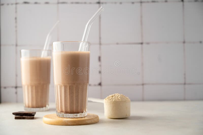 Chocolate Protein Drink. Healthy Banana Protein Shake Drink in a Glass ...