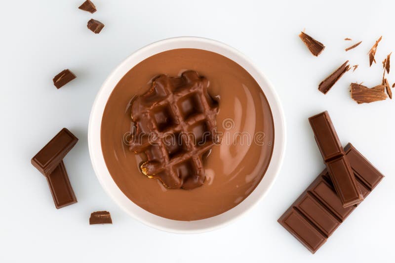 Chocolate Pudding in a Bowl Top View Isolated on White Stock Photo ...