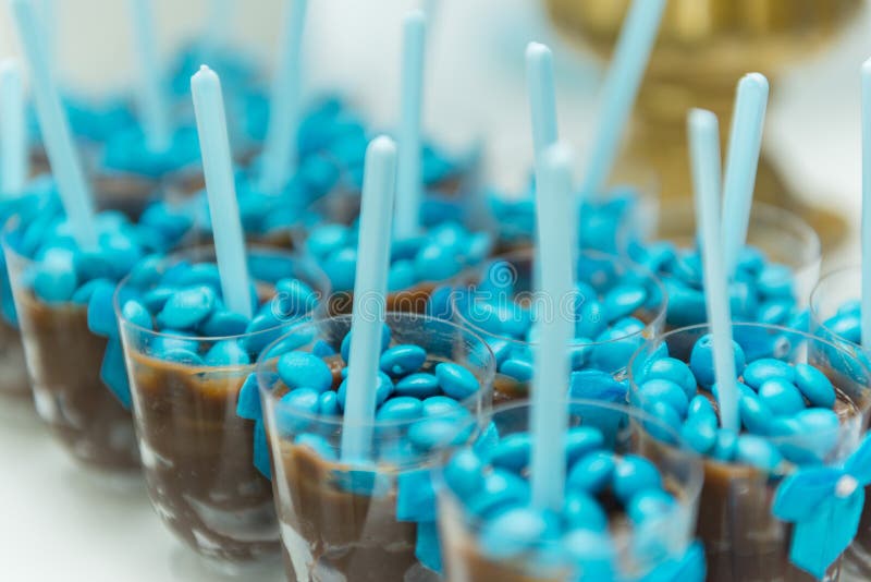 Chocolate Pudding Brown into Cup Plastic on White Background Stock ...