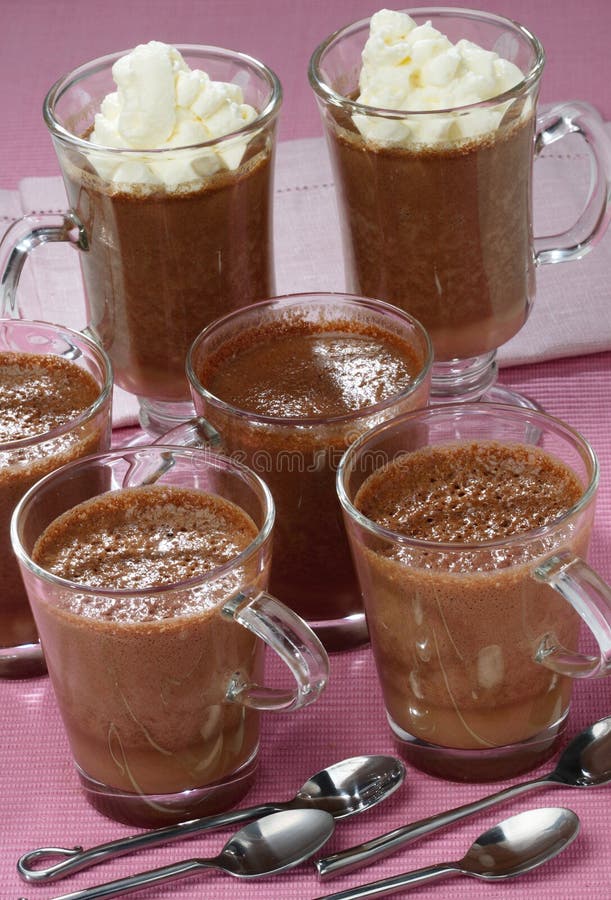 Chocolate Pudding with Cream Stock Image - Image of glass, plate: 7534533