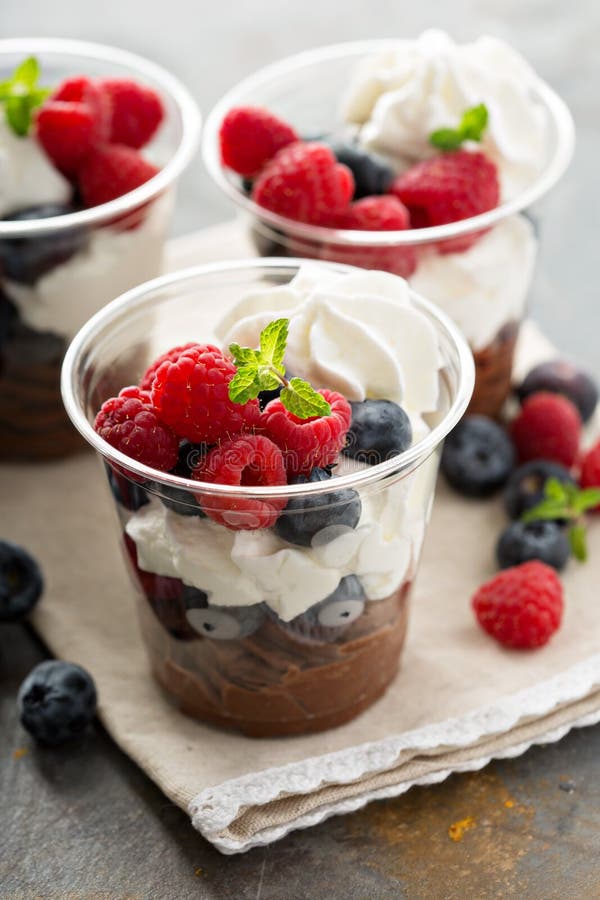 Chocolate Pudding Dessert with Fresh Berries Stock Photo - Image of ...