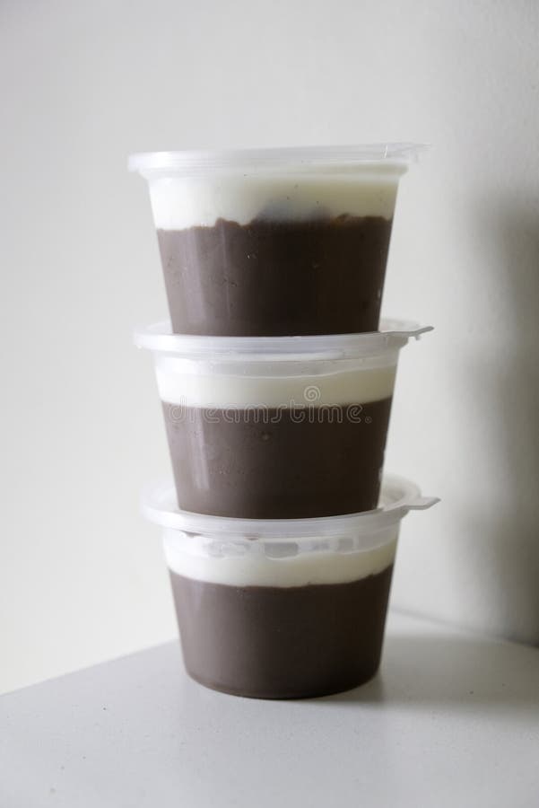 Chocolate Pudding Dessert with Vanilla Fla in a Plastic Cup Stock Image ...