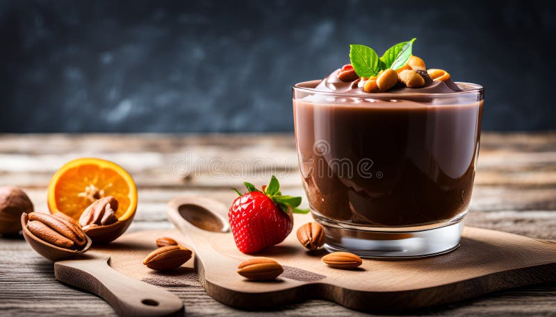 Chocolate Pudding Encircled by a Delightful Array of Fresh Fruits and ...