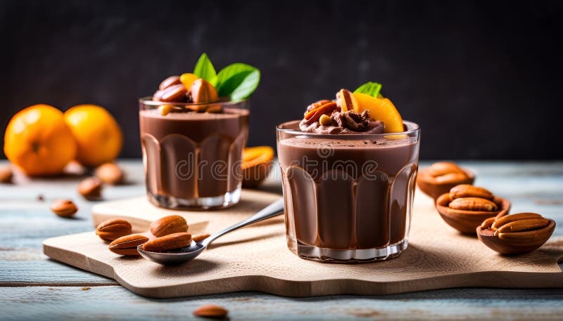 Chocolate Pudding Encircled by a Delightful Array of Fresh Fruits and ...