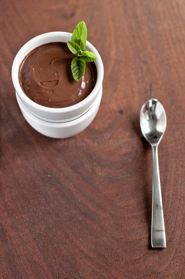 Chocolate Pudding with Mint Stock Image - Image of isolation, wood ...