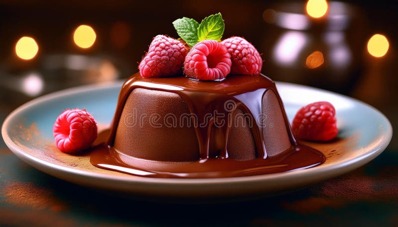 Chocolate Pudding with Raspberries_ Stock Illustration - Illustration ...