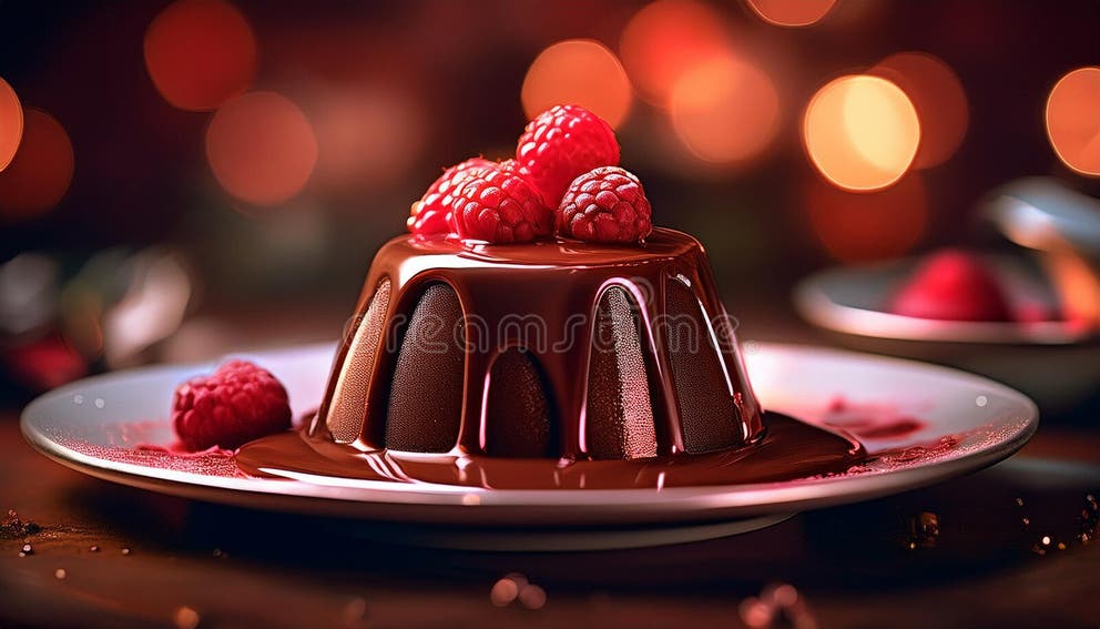 Chocolate Pudding with Raspberries_ Stock Illustration - Illustration ...